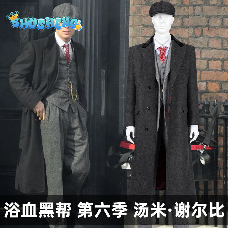 Tommy Shelby Cosplay Costume Man Peaky 6 Long Trench Coat Suit Outfit ...