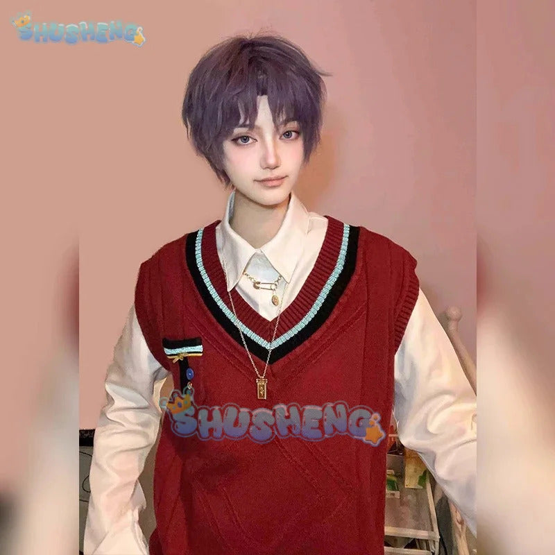 Rafayel Cosplay Love and Deepspace Men Fashion Vest Sweater Red Maple