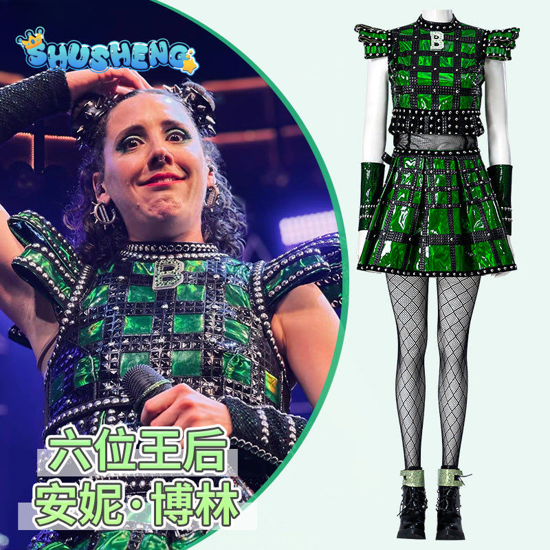 New Six The Musical Queen Anne Boleyn Cosplay Costume Green Outfits ...